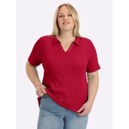 sheego Gro&szlig;e Gr&ouml;&szlig;en Poloshirt mit &Ouml;sen-Verzierung, rot, Gr&ouml;&szlig;e 48 - Damen