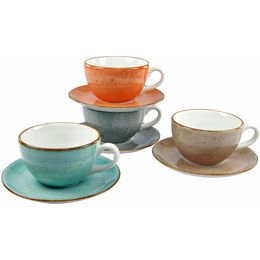 Cappuccinotasse Creatable "Kaffeetasse VINTAGE NATURE", bunt (terra, steingrau, blau, schlamm), 8 Stk., Porzellan, Trinkgef&auml;&szlig;e, Cappuccinotasse, Tassen Set, 4 Tassen, 4 Untertassen