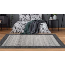 Teppich Kayoom "Phoenix 310", grau (grau, anthrazit), B:120cm H:6mm L:170cm, Wolle, Teppiche, Teppich, Dezenter Jacquard-Teppich, Flachflor, Aus pflegeleichten Materialien