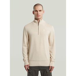 G-Star Raw Longpullover G-STAR "Premium Core Half Zip Knit", Herren, Gr. L, wei&szlig;bait, Obermaterial: 100% Wolle, Pullover Longpullover