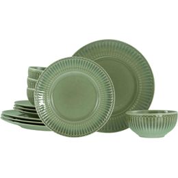 Teller-Set Creatable "Celadon, Teller Set 12-tlg.", gr&uuml;n, 12, Steinzeug, Geschirr-Sets, Elegantes Stabrelief, Farbverlauf