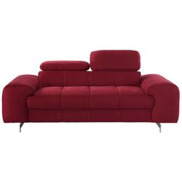 2-Sitzer COTTA "Chef", rot, B:196cm H:72cm T:105cm, Softlux-Kunstleder;NaturLeder (echtes Rindsleder);Luxus-Microfaser (100% Polyester), Sofas, Big-Sofa mit Kopfteilverstellung, edle Metallkufen