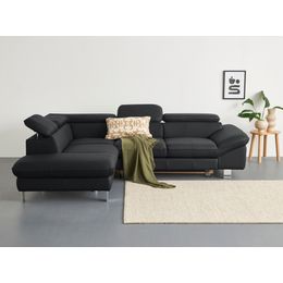 Ecksofa COTTA "Driver L-Form", schwarz, B:268cm H:73cm T:214cm, Kunstleder SOFTLUX;LEDER BEEFY (ein abgedecktes Spalt-Rindsleder) im Sitz und R&uuml;cken (Korpus in Kunstleder);Luxus-Kunstleder;Leder Pampas (echtes Rindsleder) im Sitz und R&uuml;cken (R&uuml;ckseite mit Spannstoff bezogen), Sofas, Ecksofa, mit Kopfteilverstellung, wahlweise mit Bettfunktion & Bettkasten