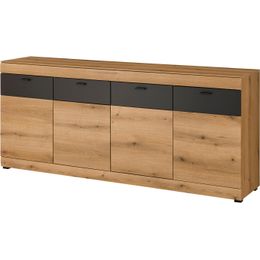 Sideboard Home Affaire "Soleto, moderner Schrank, Kommode, 200 cm breit", eiche evoke, B:200cm H:87cm T:42cm, FSC-zertifizierter Holzwerkstoff, Sideboards, Sideboard, zeitlos, schwarze Griffe aus Metall, ausreichend Stauraum