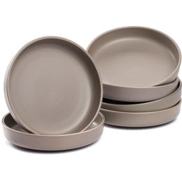 Teller-Set Leonardo "Suppenteller ROMA, Keramikteller, ca. 20 cm, 6-teilig", grau (taupe), 6 Stk., Keramik, Geschirr-Sets, Teller Set, Geschirr-Set, Service, sp&uuml;lmaschinengeeignet