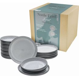Teller-Set Creatable "Nordic Fjord", grau, 12 Stk., Steinzeug, Geschirr-Sets, Tafelservice, 6 Speiseteller &Oslash; 26 cm, 6 Suppenteller &Oslash; 22,5 cm