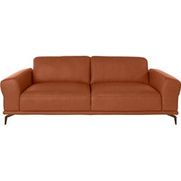 2,5-Sitzer W.Schillig "montanaa", braun (cognac z69), B:232cm H:78cm T:94cm, Sofas, mit Metallf&uuml;&szlig;en in Bronze pulverbeschichtet, Breite 232 cm