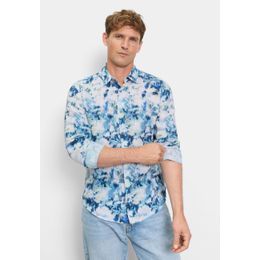 Langarmhemd OLYMP "OLYMP Casual, regular fit, Kent", Herren, Gr. L, Normaler Arm, blau, 100% Leinen, Hemden