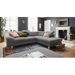Ecksofa COTTA "Driver L-Form", stone, B:266cm H:73cm T:214cm, Struktur (100% Polyester);Chenille (90% Polyester, 10% Polyamid), Sofas, Ecksofa, mit Kopfteilverstellung, wahlweise mit Bettfunktion & Bettkasten