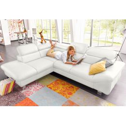 Ecksofa COTTA "Driver L-Form", altwei&szlig;, B:268cm H:73cm T:214cm, Kunstleder SOFTLUX;LEDER BEEFY (ein abgedecktes Spalt-Rindsleder) im Sitz und R&uuml;cken (Korpus in Kunstleder);Luxus-Kunstleder;Leder Pampas (echtes Rindsleder) im Sitz und R&uuml;cken (R&uuml;ckseite mit Spannstoff bezogen), Sofas, Ecksofa, mit Kopfteilverstellung, wahlweise mit Bettfunktion & Bettkasten