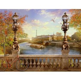 Fototapete papermoon "Panorama von Paris", bunt, B:3m L:2,23m, Vlies, Tapeten