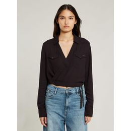 G-Star Raw Langarmshirt G-STAR "Tacoma Wrap Hemd", Damen, Gr. L, dk schwarz, Obermaterial: 100% Viskose, Shirts Langarmshirt