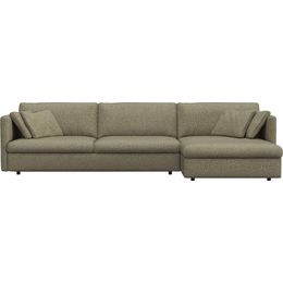 Ecksofa FLEXLUX "Lovane", gr&uuml;n (fall gr&uuml;n), B:323cm H:84cm T:183cm, 62% Polyester/14% Cotton/7% Linen, Sofas, Ecksofa, Weich & anschmiegsam, gro&szlig;e Sitztiefe auf Kaltschaum, Dekokissen inkl.