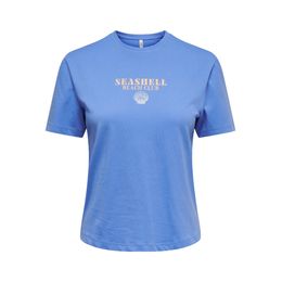 Kurzarmshirt Only "ONLDINA S/S CLUB TOP BOX JRS", Damen, Gr. L, ultramarine print:seashell, Jersey, Obermaterial: 100% Baumwolle, bedruckt, regular fit normal, Rundhals, Shirts, Baumwolle, regular fit, Rundhals