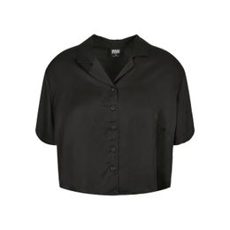 Kurzarmshirt Urban Classics "Urban Classics Damen Ladies Viscose Satin Resort Shirt", Damen, Gr. L, schwarz, 100% Viskose, unifarben, loose fit, amerikanischer Ausschnitt, Shirts