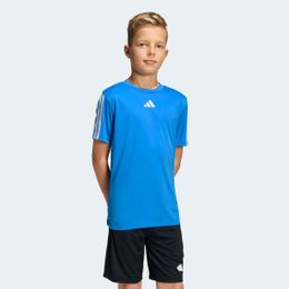 T-Shirt adidas Sportswear "TRAIN ESSENTIALS 3-STREIFEN KIDS", M&auml;dchen, Gr. 116, ray blau, wei&szlig;, Obermaterial: 100% Polyester, Rundhals, Shirts T-Shirt