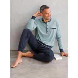 Schlafanzug PASTUNETTE, Herren, Gr. 48/50, bunt (mint, marine), 100% Baumwolle, Homewear-Sets Schlafanzug
