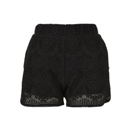 Stoffhose Urban Classics "Urban Classics Damen Ladies Crochet Lace Resort Shorts", Damen, Gr. 4XL, US-Gr&ouml;&szlig;en, schwarz, 88% Baumwolle, 12% Polyamid, unifarben, loose fit, Hosen Stoffhose