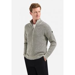Stehkragenpullover NO EXCESS "NO EXCESS Schwere melierte Strickjacke", Herren, Gr. S, stone, 55% Baumwolle, 25% Polyacryl, 15% Polyester, 5% Polyamid, Pullover Stehkragenpullover