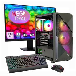 GAMEMAX Gaming-PC-Komplettsystem "MegaDeal Striker 2766 AMD Ryzen 5 5500 16GB 480GB SSD RTX 5060", Energieeffizienz: E (A-G), schwarz, Microsoft Windows 11 Home (64 Bit), 16 GB RAM 480 GB SSD, Computer_Komplettsysteme, Windows 11 + MSI PRO MP273A LED-Monitor, 69cm (27")