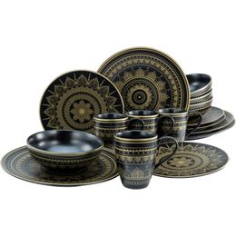 Kombiservice Creatable "Mandala Gold", gold (schwarz, goldfarben), 16 Stk., Steinzeug, Geschirr-Sets, Kombiservice, Service, goldene orientalische Motive, 16 Teile, f&uuml;r 4 Personen