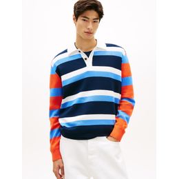Polokragenpullover Tommy Jeans "REGULAR RUGBY", Herren, Gr. XL, blau twilight, Strick, Obermaterial: 100% Baumwolle, gestreift, regular fit normal, Rundhals, eingesetzt abgesteppte Kante, Pullover, Regular fit mit Polokragen