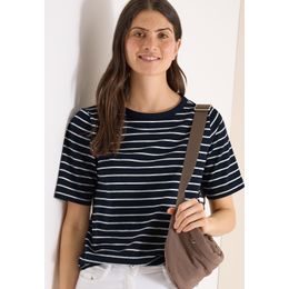 Rundhalsshirt Cecil, Damen, Gr. XL (44), universal blau, Jersey, Obermaterial: 100% Baumwolle, gestreift, normal h&uuml;ftbedeckend, Rundhals, Shirts Rundhalsshirt, Sommershirt im Streifen-Look