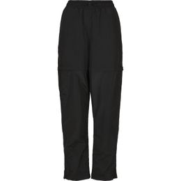 Stoffhose Urban Classics "Urban Classics Damen Ladies Shiny Crinkle Nylon Zip Pants", Damen, Gr. L, US-Gr&ouml;&szlig;en, schwarz, 100% Polyamid, unifarben, normal, Hosen Stoffhose