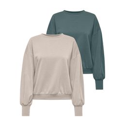 Sweatshirt Only "ONLBROOKE L/S O-NECK SOLID 2 PACK SWT", Damen, Gr. L, pumice stone pack:balsam gr&uuml;n, Sweatware, Obermaterial: 60% Baumwolle, 40% Polyester, unifarben, regular fit normal, Rundhals, Sweatshirts Sweatshirt, Baumwollmischung, regular fit