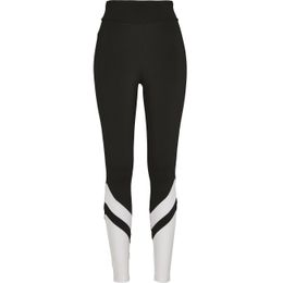 Leggings Urban Classics "Urban Classics Damen Ladies Arrow High Waist Leggings", Damen, Gr. M, US-Gr&ouml;&szlig;en, schwarz, wei&szlig;, 77% Polyester, 23% Elasthan, slim fit, Hosen Leggings