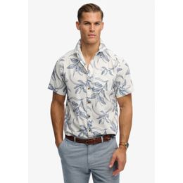 Kurzarmhemd Superdry "VINTAGE LOOM S/S SHIRT", Herren, Gr. M, N-Gr, canna leaves china blau, Web, Obermaterial: 100% Baumwolle, gemustert, relaxed fit normal, Rundhals, Hemden, mit sommerlich coolem Hawaii-Blumen-Print