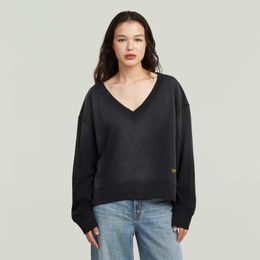 G-Star Raw Sweatshirt G-STAR "Sun faded V-Neck Loose Wmn", Damen, Gr. S, dk schwarz gd, Sweatware, Obermaterial: 100% Baumwolle, unifarben, oversize normal, V-Ausschnitt, Rippb&uuml;ndchen, Sweatshirts Sweatshirt, mit V-Ausschnitt