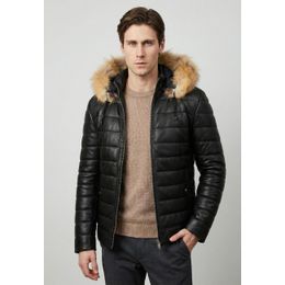 Lederjacke FELIX HARDY "Lederjacke mit Kapuze und Rei&szlig;verschluss", Herren, Gr. L, schwarz, 100% Lammleder, Jacken