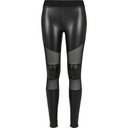Leggings Urban Classics "Urban Classics Damen Ladies Tech Mesh Faux Leather Leggings", Damen, Gr. L, US-Gr&ouml;&szlig;en, schwarz, 92% Polyester, 8% Elasthan, unifarben, slim fit, Hosen Leggings
