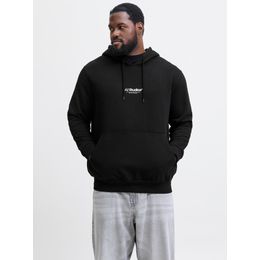 Jack & Jones PlusSize Kapuzensweatshirt "JJESOHO SWEAT HOOD NOOS PLS", Herren, Gr. 6XL, schwarz, angeraute Sweatware, Obermaterial: 80% Baumwolle, 20% Polyester, JACK & JONES PLUSSIZE, bedruckt, regular fit, Rippb&uuml;ndchen, Sweatshirts, mit Logobranding