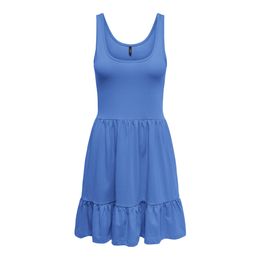 Minikleid Only "ONLBLOOM S/L SHORT DRESS JRS", Damen, Gr. M, N-Gr, ultramarine, Jersey, Obermaterial: 100% Baumwolle, unifarben, regular fit kurz, Rundhals, Kleider Minikleid, Baumwolle, regular fit