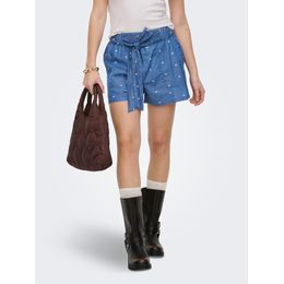 Shorts Only "ONLNOVA AZURE TALIA SHORTS WVN", Damen, Gr. L, N-Gr, medium blau denim aop:bow, Web, Obermaterial: 100% Baumwolle, bedruckt, regular fit kurz, Hosen Shorts, Baumwolle, regular fit, Denim Look