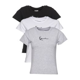 T-Shirt Karl Kani "Karl Kani Damen Small Signature 3-Pack Essential Tight Tee", Damen, Gr. S, wei&szlig;, schwarz, grau, 63% Baumwolle, 31% Polyester, 6% Elasthan, bedruckt, normal, Rundhals, Shirts T-Shirt