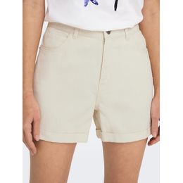Jeansshorts Only "ONLVEGA &ndash; Jeansshorts mit hohem Bund und Aufschlag", Damen, Gr. XS, N-Gr, ecru, Denim/Jeans, Obermaterial: 100% Baumwolle, unifarben, regular fit kurz, Jeans Jeansshorts, Baumwolle, regular fit, High Waist