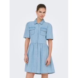 Jeanskleid Only "ONLEVELINE SS DNM DRESS AKM", Damen, Gr. XS, N-Gr, light blau denim, Denim/Jeans, Obermaterial: 100% Baumwolle, unifarben, kurz, Rundhals, Kleider, Baumwolle