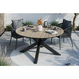 Ambia Garden Gartentisch, Natur, Dunkelgrau, Metall, Kunststoff, rund, X-Form, 150x75x150 cm, rostfrei, wetterbest&auml;ndig, Gartenm&ouml;bel, Gartentische, Gartentische