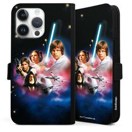 DeinDesign iPhone 14 Pro Max Handy Klapph&uuml;lle Handyh&uuml;lle aus Kunst Leder schwarz Flip Case Star Wars Lightsaber Merchandise Sideflip mit Lasche