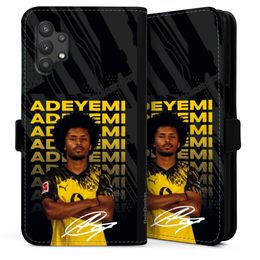 DeinDesign Galaxy A32 5G Handy Klapph&uuml;lle Handyh&uuml;lle aus Kunst Leder schwarz Flip Case Bvb Borussia Dortmund Karim Adeyemi Sideflip mit langer Lasche