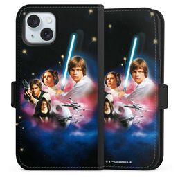 DeinDesign iPhone 15 Handy Klapph&uuml;lle Handyh&uuml;lle aus Kunst Leder schwarz Flip Case Star Wars Lightsaber Merchandise Sideflip mit Lasche