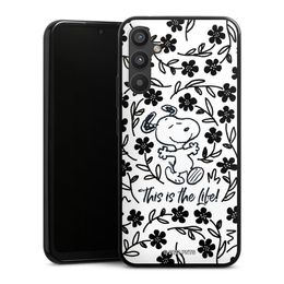 DeinDesign Galaxy A34 5G Handy Slim Case extra d&uuml;nn Silikon Handyh&uuml;lle schwarz H&uuml;lle Peanuts Flowers Snoopy Silikon Slim Case