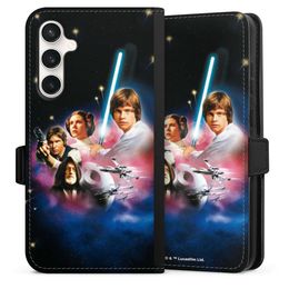 DeinDesign Galaxy S23 FE Handy Klapph&uuml;lle Handyh&uuml;lle aus Kunst Leder schwarz Flip Case Star Wars Lightsaber Merchandise Sideflip mit Lasche