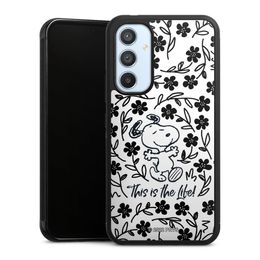 DeinDesign Galaxy A54 5G Handy Gallery Case Handyh&uuml;lle 9H Geh&auml;rtetes Glas R&uuml;ckseite H&uuml;lle Peanuts Flowers Snoopy Gallery Case
