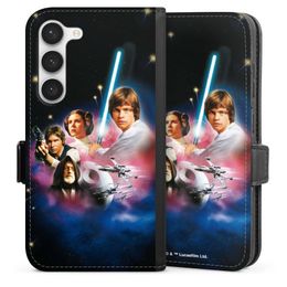 DeinDesign Galaxy S23 Handy Klapph&uuml;lle Handyh&uuml;lle aus Kunst Leder schwarz Flip Case Star Wars Lightsaber Merchandise Sideflip mit Lasche