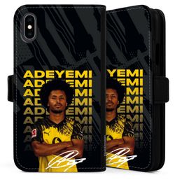 DeinDesign iPhone X Handy Klapph&uuml;lle Handyh&uuml;lle aus Kunst Leder schwarz Flip Case Bvb Borussia Dortmund Karim Adeyemi Sideflip mit langer Lasche