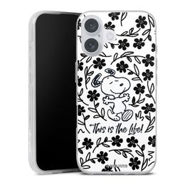 DeinDesign iPhone 16 Plus Handy Silikon H&uuml;lle Case transparent Handyh&uuml;lle Peanuts Flowers Snoopy Silikon Case